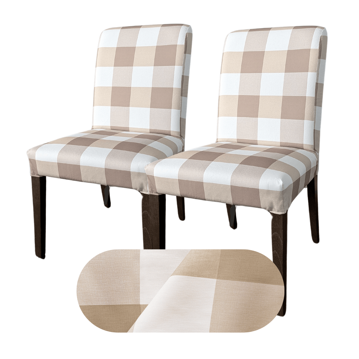 Beige Buffalo Check IKEA Henriksdal Dining Chair Covers 2 Pack ...